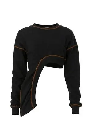 GAO REPUBLIC Long Sleeve Cropped Sweatshirt With Cut-out Detail - Black