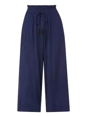 CHANGE OF SCENERY Change Of Scenery Navy Crinkle Cotton Wide Leg Pull-On Pants