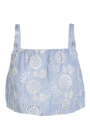 CHANGE OF SCENERY Eyelet Cotton Top - Blue/white