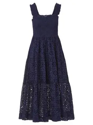 CHANGE OF SCENERY Navy Eyelet Kristen Midi Dress - Blue