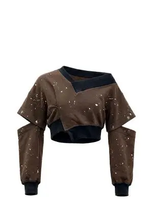 GAO REPUBLIC Cropped Snap Sleeve Sweatshirt With Detachable Sleeves - Grey