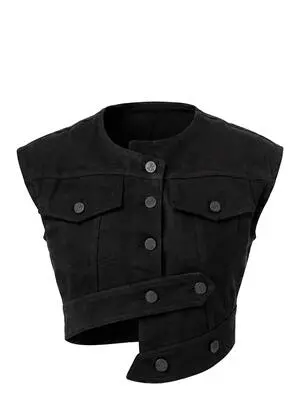 GAO REPUBLIC Asymmetrical Denim Cropped Vest - Black