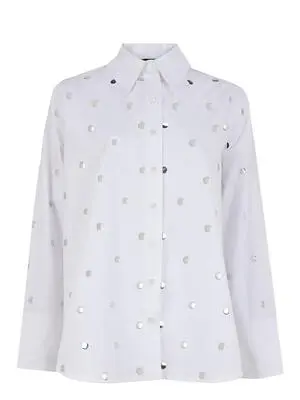 EXQUISE Classic Collar Long Sleeve Shirt With Stud Embellishments - Beige