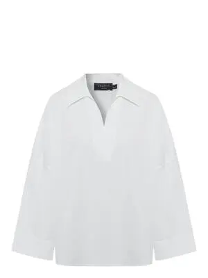 EXQUISE Lucia Collared V-neck Poplin Blouse - White