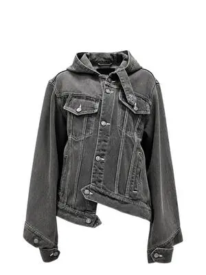 GAO REPUBLIC Asymmetrical Layered Hood Denim Jacket - Grey