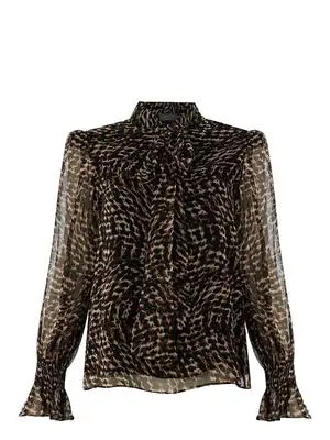 EXQUISE Kara High Neck Long Sleeve Blouse - Brown