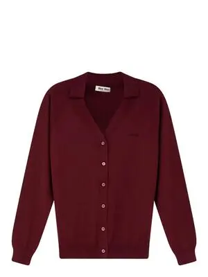 Miu Miu Virgin Wool V-neck Cardigan With Logo - Red