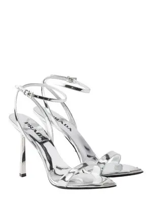 Prada Metallic Leather High-heeled Sandals With Ankle Strap - Silver