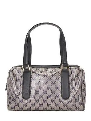 Gucci Boston Bag In Coated Canvas With Blue Calfskin Leather Trim - Grey
