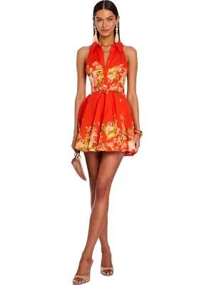 Hemant & Nandita Printed Belted Mini Dress - Orange