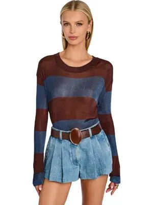 SEROYA Hana Metallic Knit Top - Rust/navy