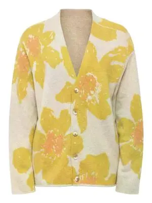 THE ELDER STATESMAN Floating Florals Cashmere Cardigan - Neutrals