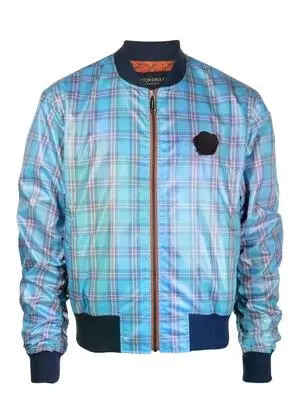 Viktor & Rolf Tartan Check Bomber Jacket With Rubberised Logo Detail - Blue