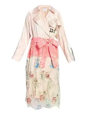 Erdem Floral Embroidered Belted Coat - Pink