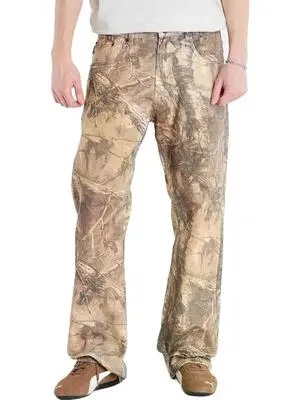 PLEASURES Hendrix Flared Print Jeans - Brown