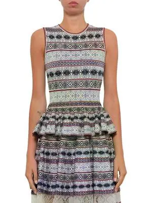Alexander McQueen Jacquard Peplum Dress - Blue