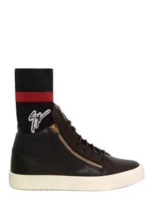 GIUSEPPE ZANOTTI Leather Slip-on Sneakers With Gold-tone Zips - Black