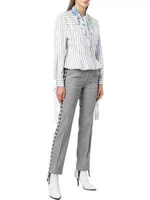 Off-White Striped Shirt With Scarf Collar And Floral Print - White