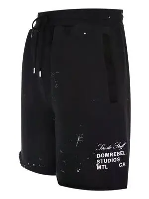 DOMREBEL Paint Splatter Logo Print Shorts - Black