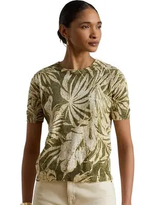 Ralph Lauren Palm Frond Print Short Sleeve Sweater - Olive Multi