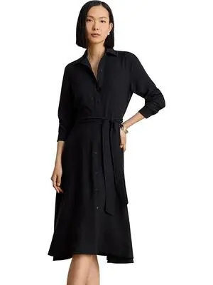 Ralph Lauren Belted Double-faced Georgette Shirtdress - Black
