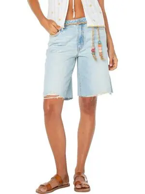 Roxy Distressed Denim Drawstring Shorts - Em-ocean-al Demin Wash