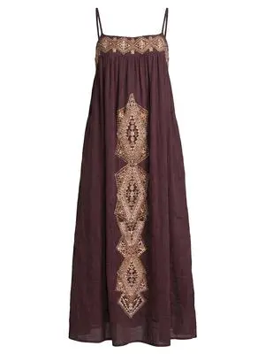 RAFFYA Embroidered Spaghetti Strap Maxi Dress - Purple