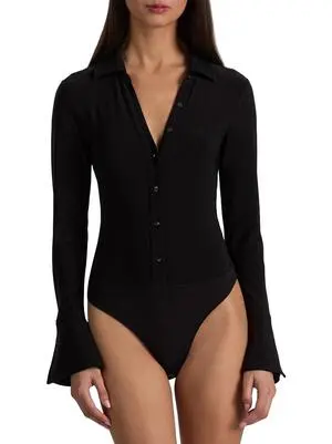 Alice + Olivia Freya Long Sleeve Nipped Waist Bodysuit - Black