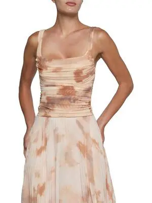 L'Agence Ruched Mesh Tank Top - Frappe Multi Tie Dye