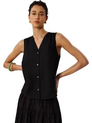 Whistles Laura Linen V-neck Tank - Black