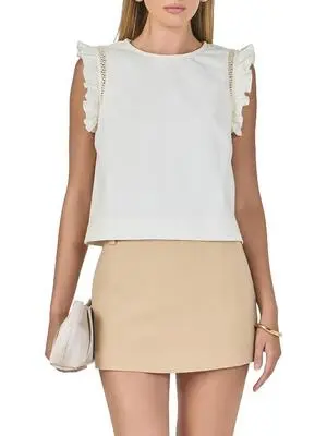 Endless Rose Embroidered Cotton Top With Frilled Sleeves - Cream