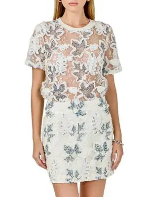 Endless Rose Sequin & Soutache Mesh Top - Ivory