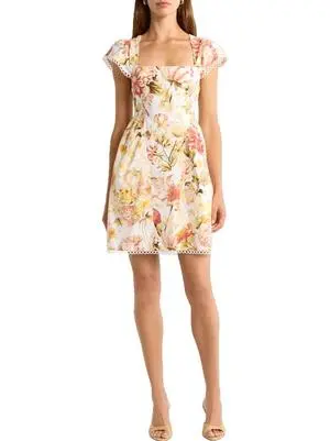 SUGARLIPS Zury Katey Floral Print Smocked Dress - Coral Multi