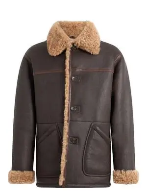 Bally Shearling Trimmed Leather Coat - Brown