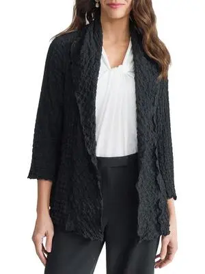 KASPER Pucker Knit Shawl Collar Cardigan - Black