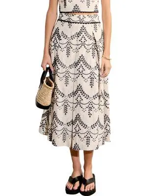 English Factory Embroidered Eyelet Maxi Skirt - Beige/black