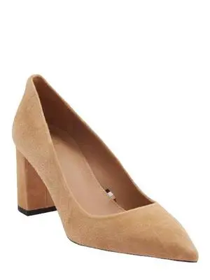 BOSS BOSS Janet Suede Pointed Toe Block Heel Pumps Medium Beige