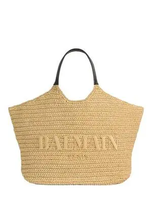 Balmain Crochet Tote Bag With Embossed Logo - Beige
