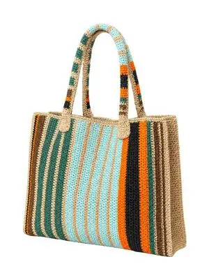 JURGI JURGI Multi Stripe Raffia Tote Bag Multi Orange