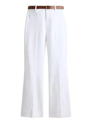 H&m Flared Twill Trousers With Belt - White