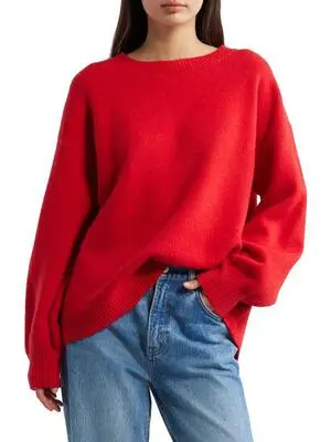 Princess Polly Ryanna Crewneck Sweater With Drop Shoulders And Ribbed Trim - Red
