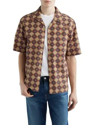 WAX LONDON Didicot Cotton Seersucker Camp Shirt - Rust/multi