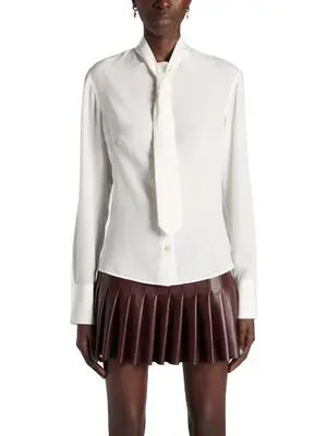 Alexander McQueen Tie Neck Silk Button-up Shirt - Light Ivory