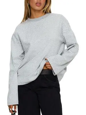 Princess Polly Settle Down Stripe Knit Top - Grey/white Stripe