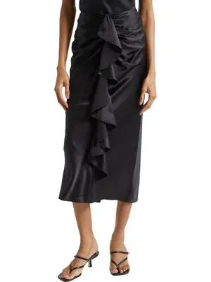 Cinq À Sept Cynthia Ruffled Silk Midi Skirt - Black