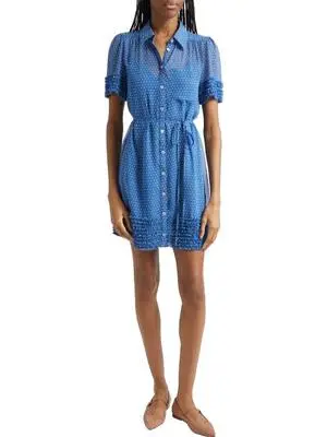 Cinq À Sept Galea Pin Dot Minidress - Twilight Bay/ivory