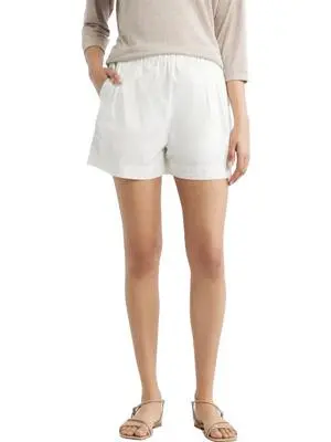 CITY BLUES Pleated Stretch Cotton Shorts - White