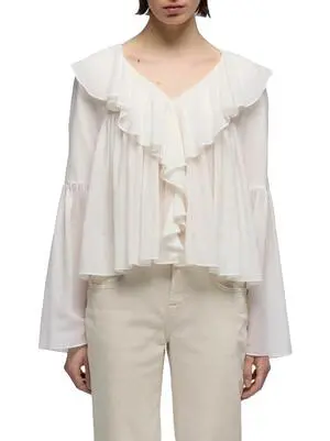 7 For All Mankind Ruffle Detail Cotton & Silk Top - Silk Cotton Ivory