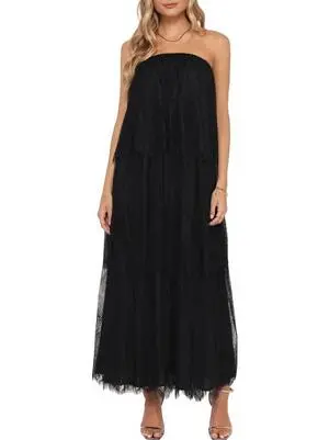 PETAL & PUP Strapless Lace Maxi Dress - Black Lace