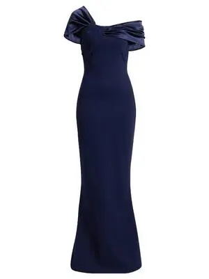 Chiara Boni La Petite Robe Vezia One-shoulder Mixed Media Gown - Blue Note